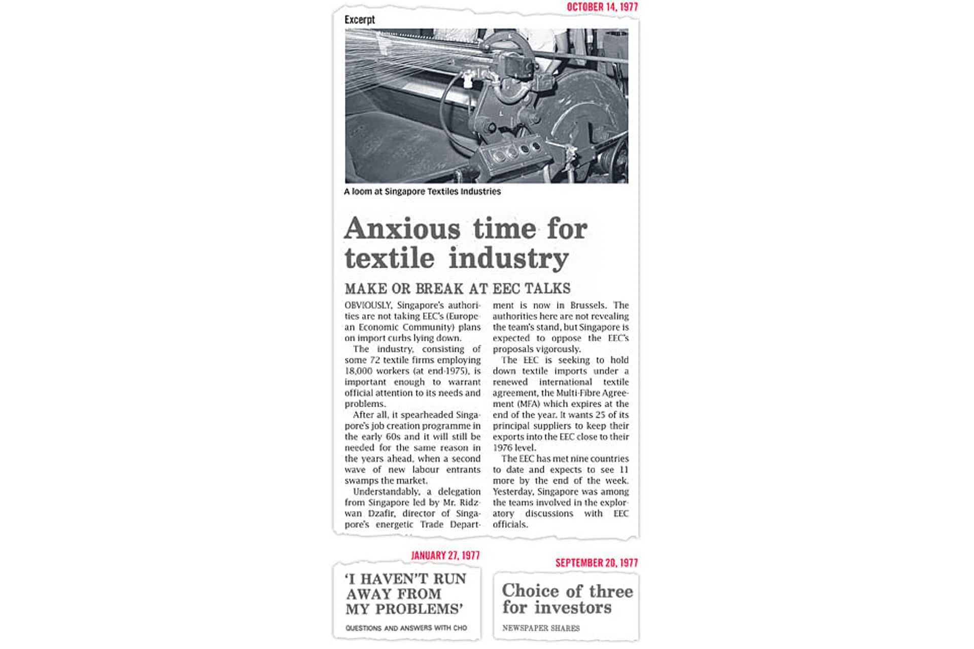 1977: Spotlight on clothmakers, publishers - The Business Times