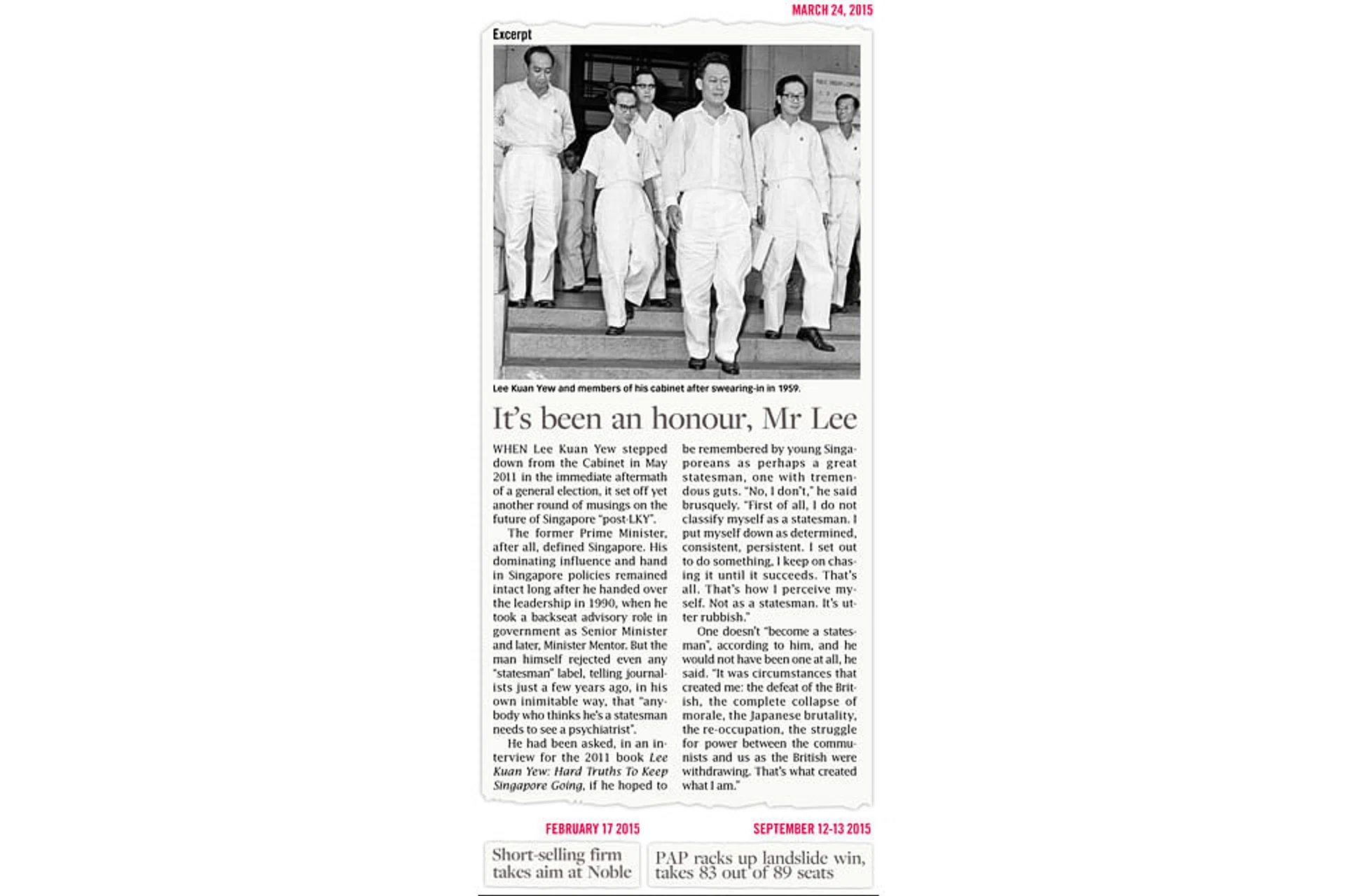 2015 Farewell Mr Lee The Business Times