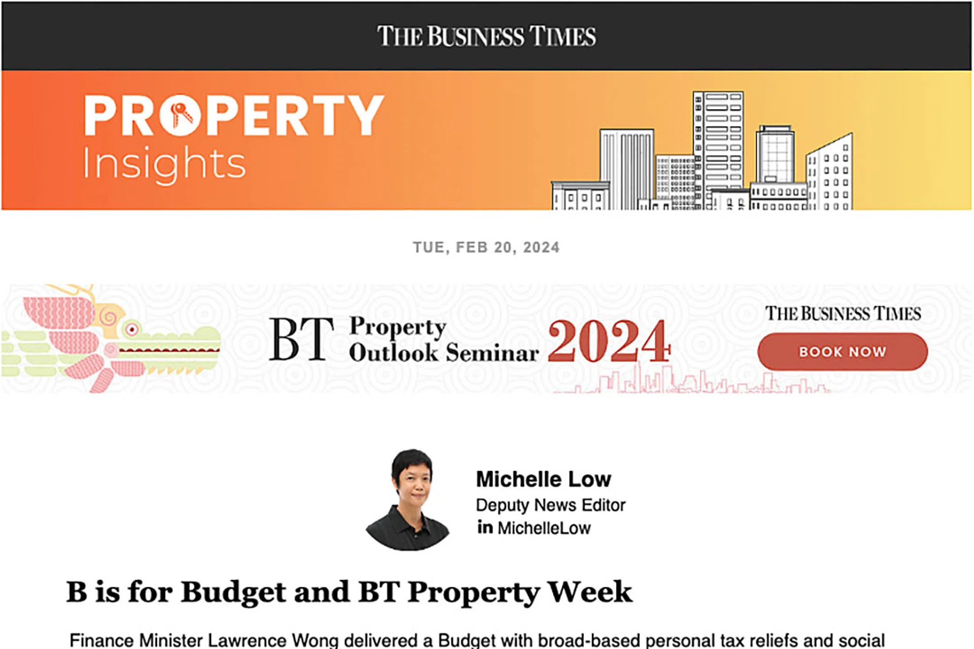 B is for Budget and BT Property Week - The Business Times