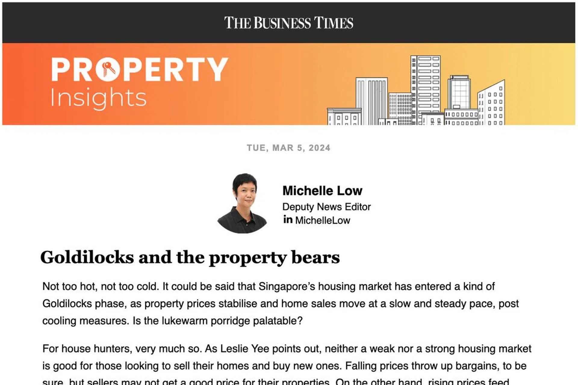 Goldilocks and the property bears - The Business Times