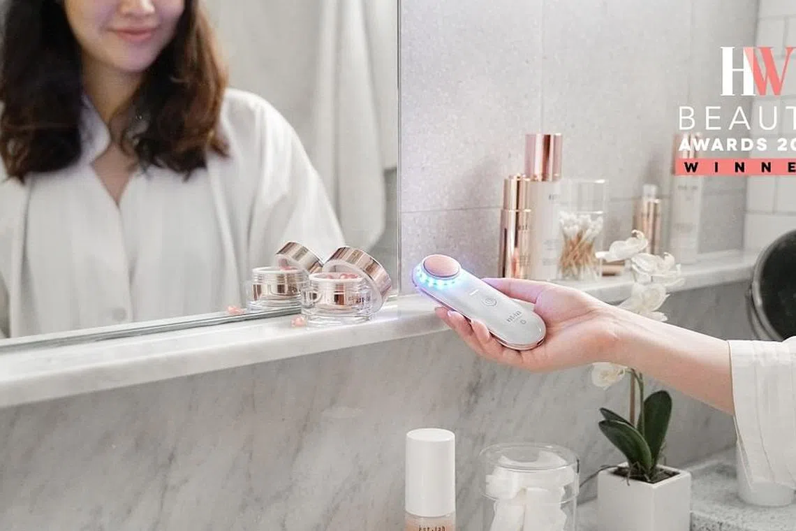 This multi-tasking facial device combines an array of therapies to ...