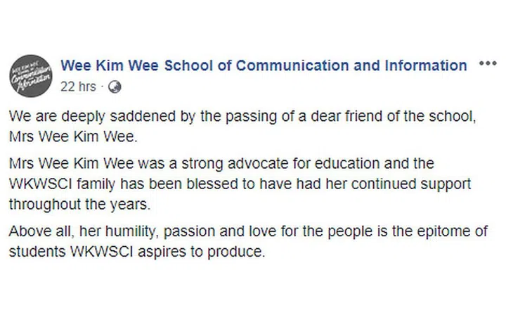 Tributes pour in to honour the late Mrs Wee Kim Wee - Her World ...