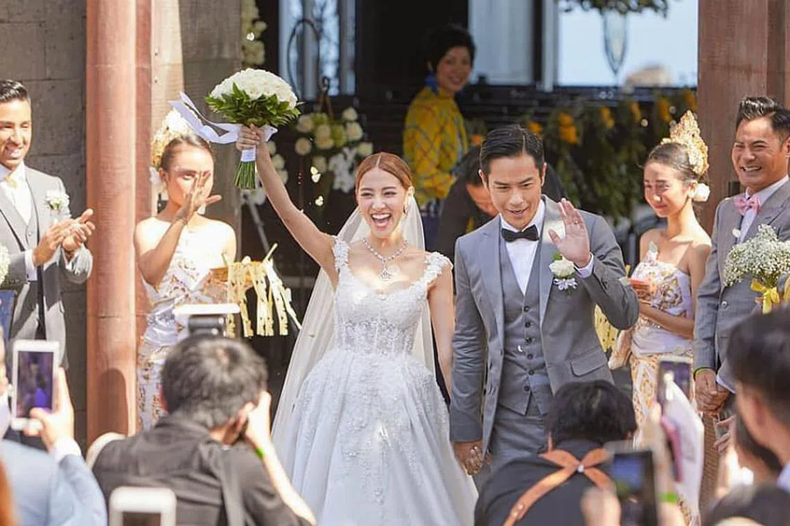 Hong Kong TVB actress Grace Chan,27, finally tied the knot with fellow actor Kevin Cheng, 48, in ...