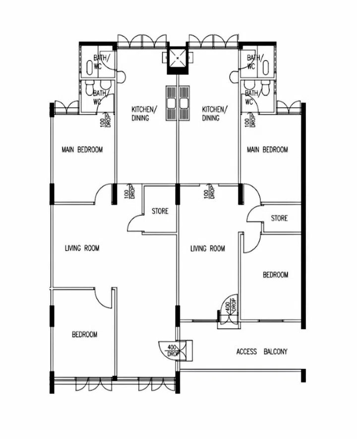 Unique HDB Jumbo flat made of two side by side 3-room HDB units | Home ...