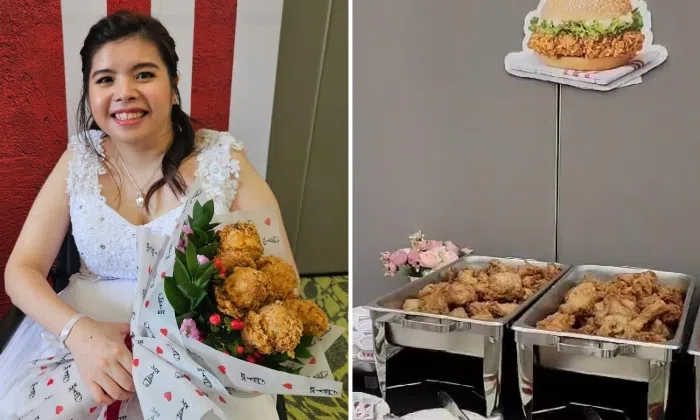 Bride has 'KFC-themed wedding of my dreams' with fried chicken bouquet ...