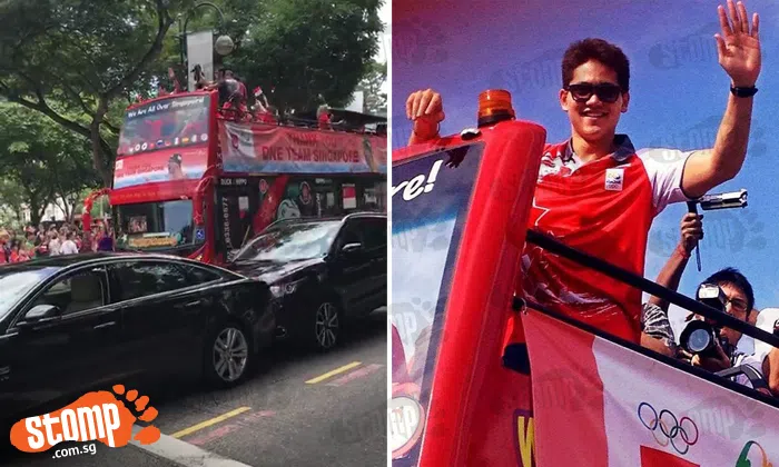 Oops! Was driver too distracted by Joseph Schooling's victory parade ...
