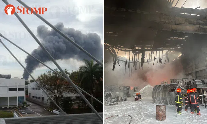 Fire breaks out in Tuas, tall column of smoke seen in videos | STOMP