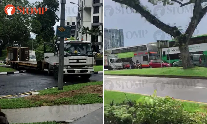 Trailer gets stuck at roundabout along Hillview Avenue, causes traffic ...