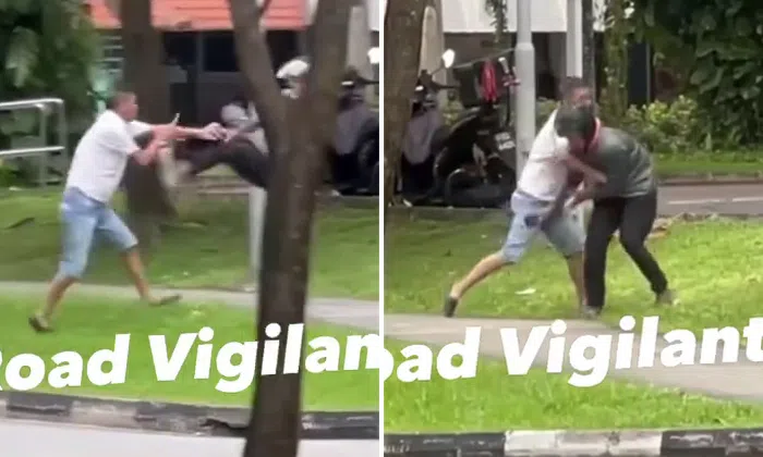 Man with weapon, 62, and motorcyclist, 38, arrested after fight at ...