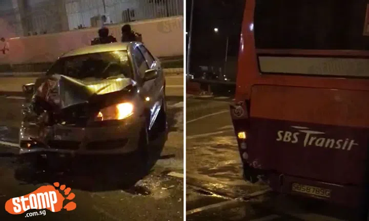 Car gets smashed up after accident with SBS bus along Paya Lebar Road ...
