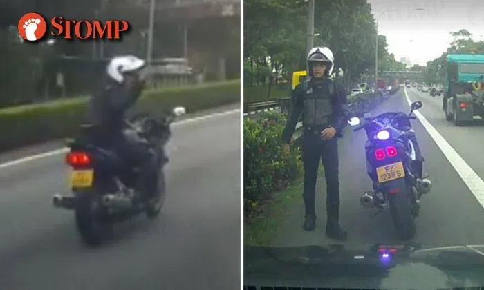 If this cool biker bro in black flashes his blinkers, you better stop ...