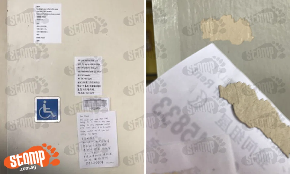 Paint ripped off thanks to notices pasted on walkway and lift landing ...