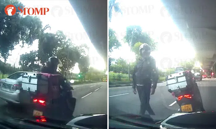 Foodpanda rider plays braking game, then abruptly stops in front of car after getting honked at ...