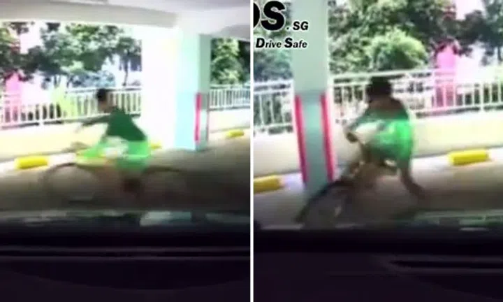 See how close reckless cyclist was to being run over at Tiong Bahru carpark | STOMP