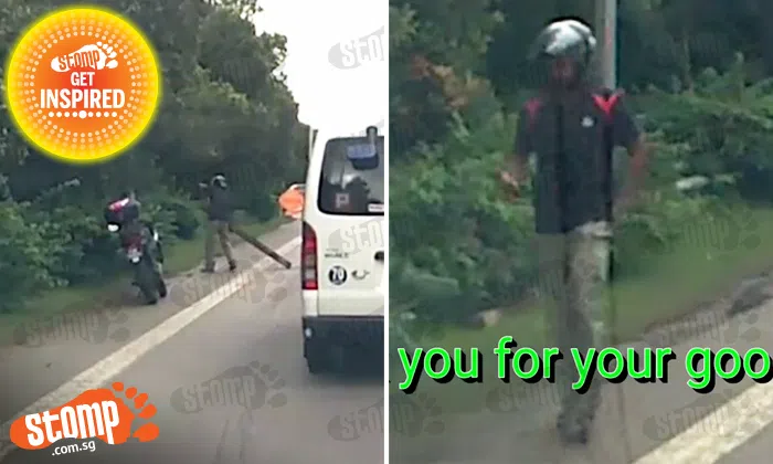 Thank you, biker bro... for stopping traffic to clear fallen wooden ...