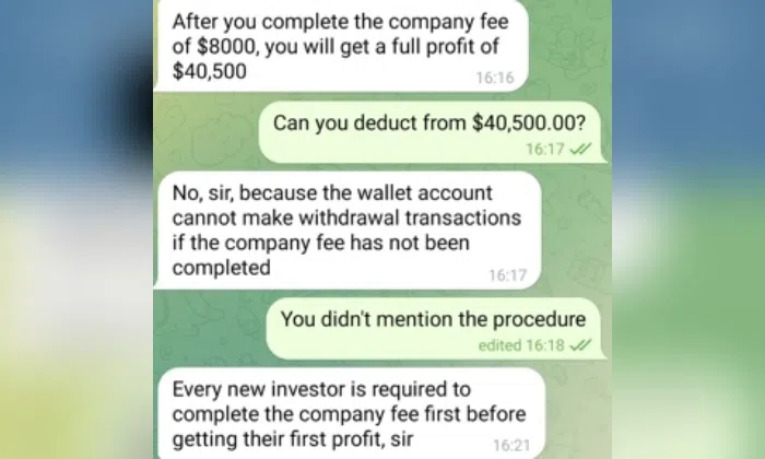 Scammer promises $40,500 profit but only after 'new investor' pays ...