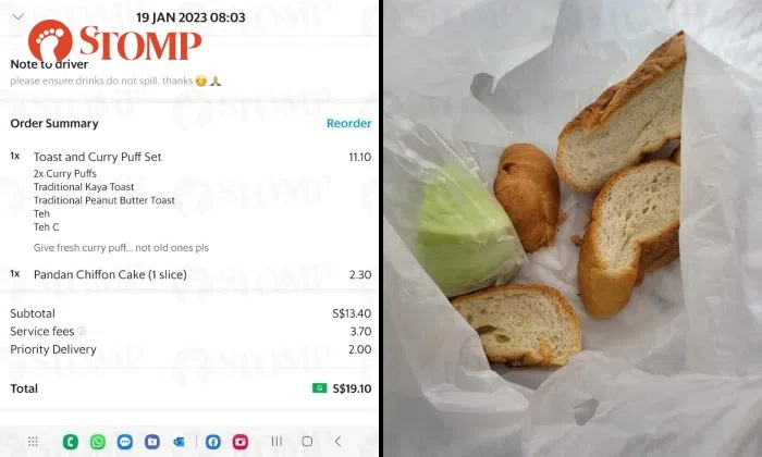 Customer orders toast and curry puffs from Toast Box, gets only cold ...