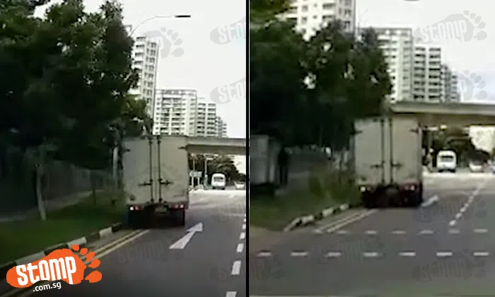 Daydreaming ah? Lorry mounts kerb while driving halfway along Punggol ...