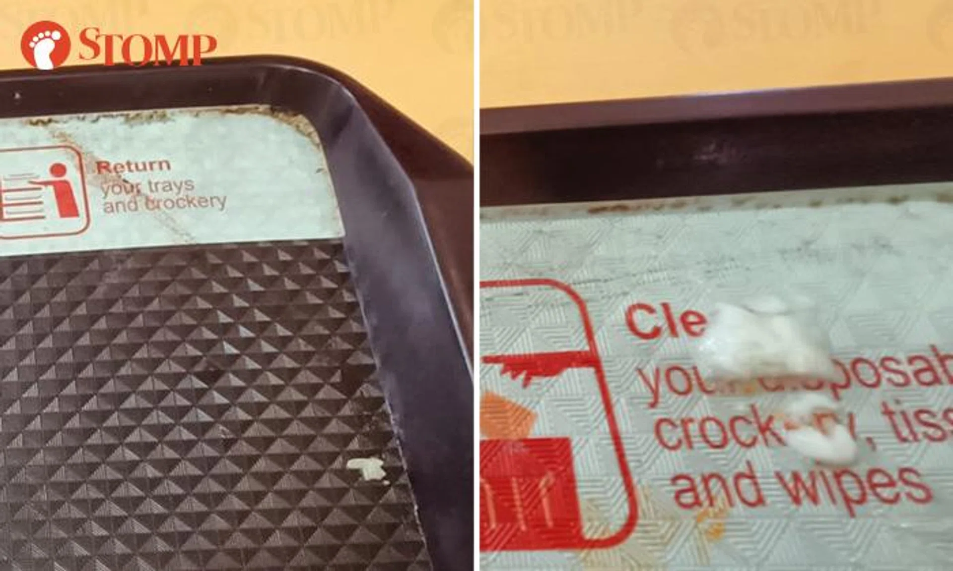 Dirty and stained trays at Clementi hawker centre causes diner to lose ...
