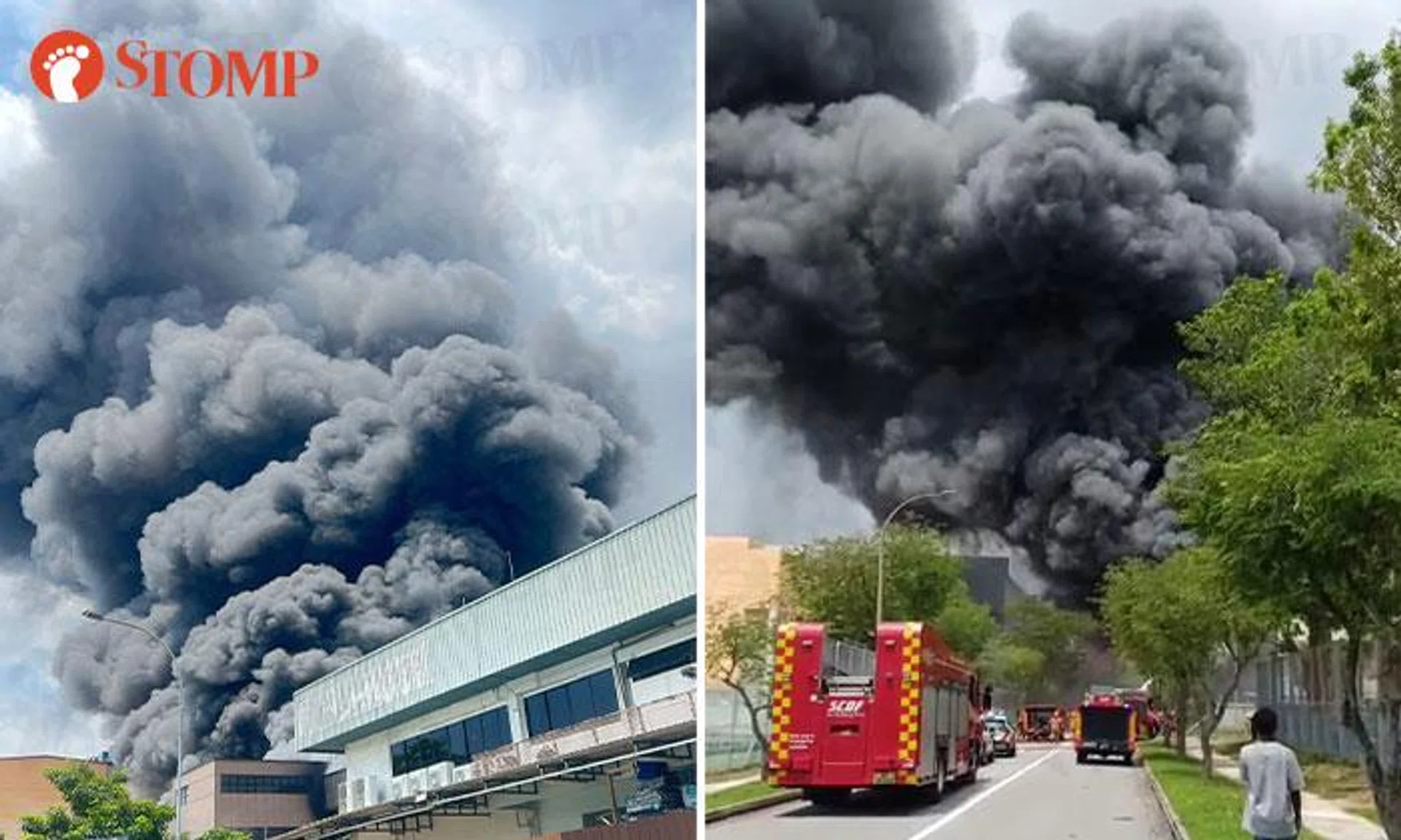 Huge fire breaks out in Tampines industrial area, thick smoke seen from ...