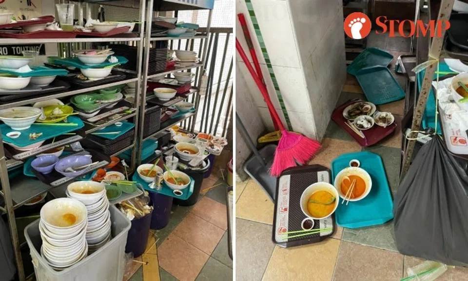Tray return points at Hong Lim hawker centre so full that diners leave ...