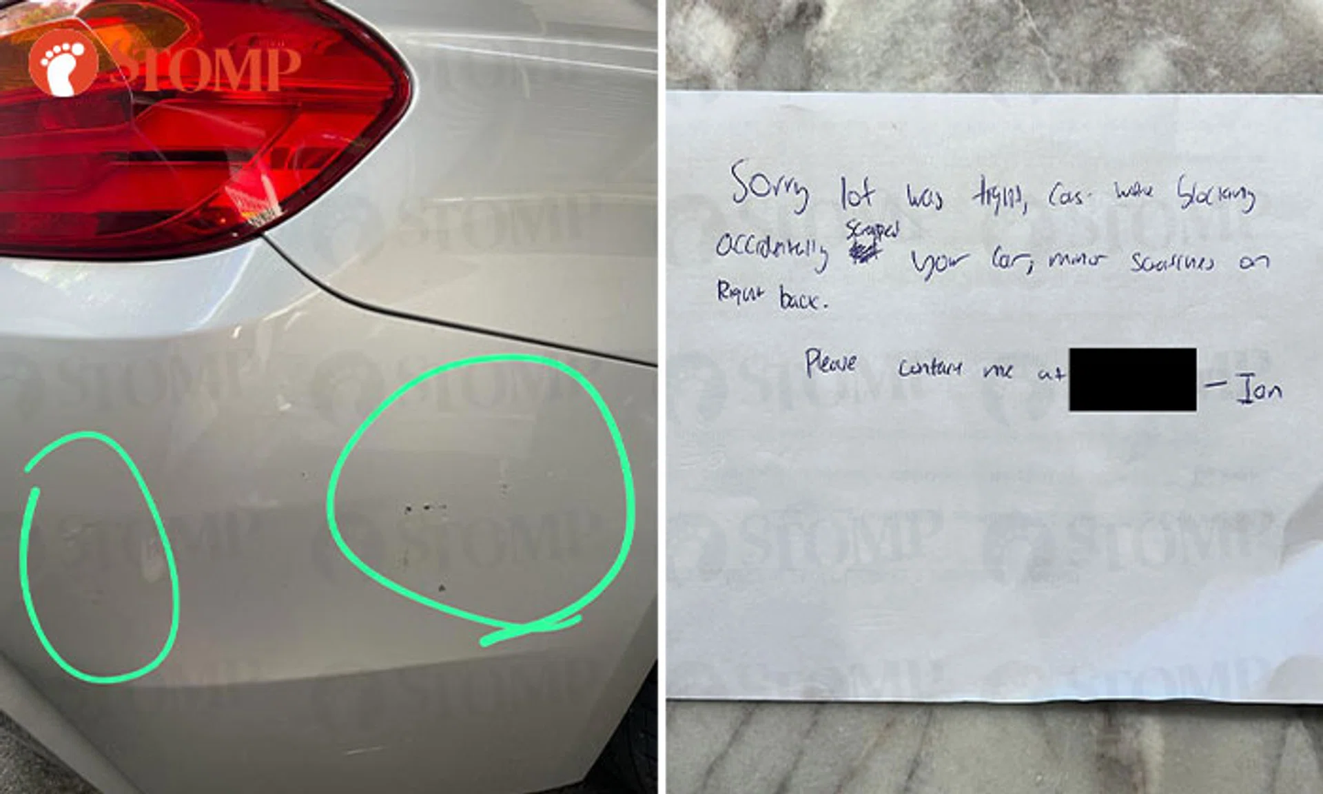 Driver leaves note after damaging Stomper's car -- but leaves wrong number | STOMP