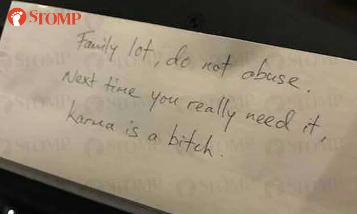 Driver who got "karma is a bitch" note after parking at family lot says ...