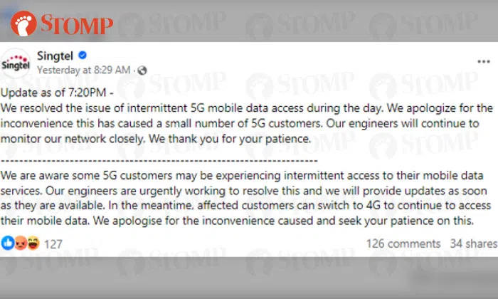 Singtel apologises after 'small number' of 5G customers experience intermittent mobile data ...