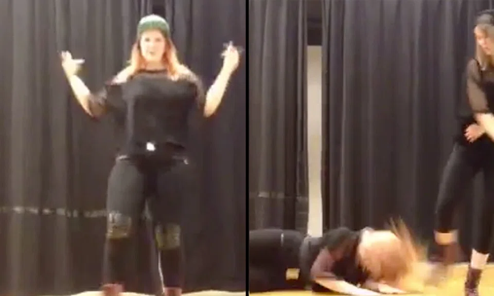 Female hip hop dancer's hat falls off -- causing her to slip on it | STOMP