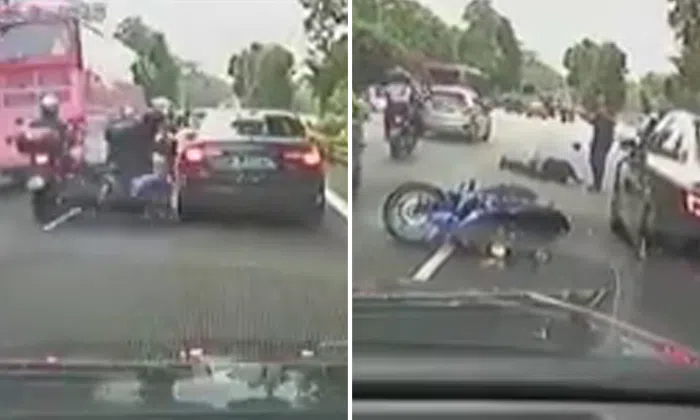 Motorcyclist taken to hospital after crashing into Audi car on BKE | STOMP