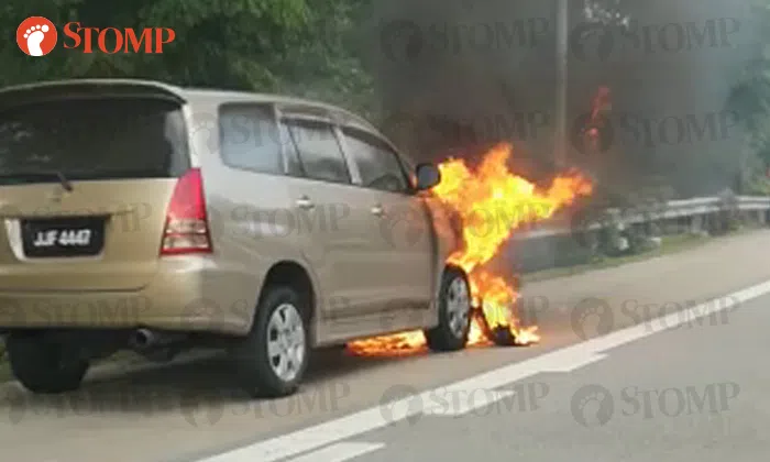 Car catches fire on TPE: Passers-by could feel the heat from inside ...
