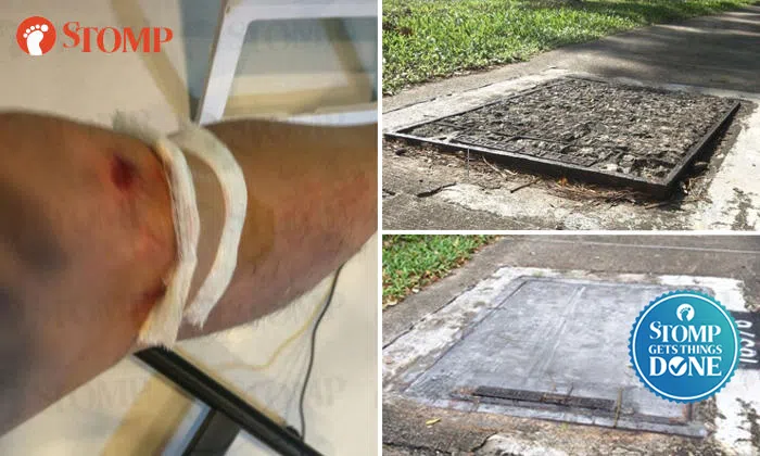 Protruding manhole cover that caused e-scooter rider's bad fall ...