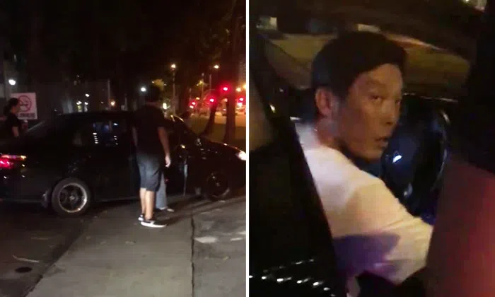 Driver blocks pedestrian walkway and says 'I got money to saman, call ...