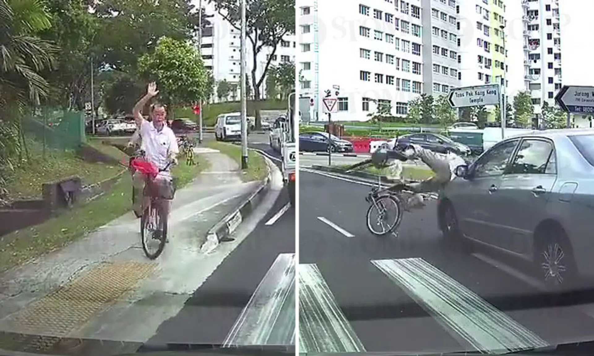 Driver fails to stop at Jurong West zebra crossing and hits cyclist ...