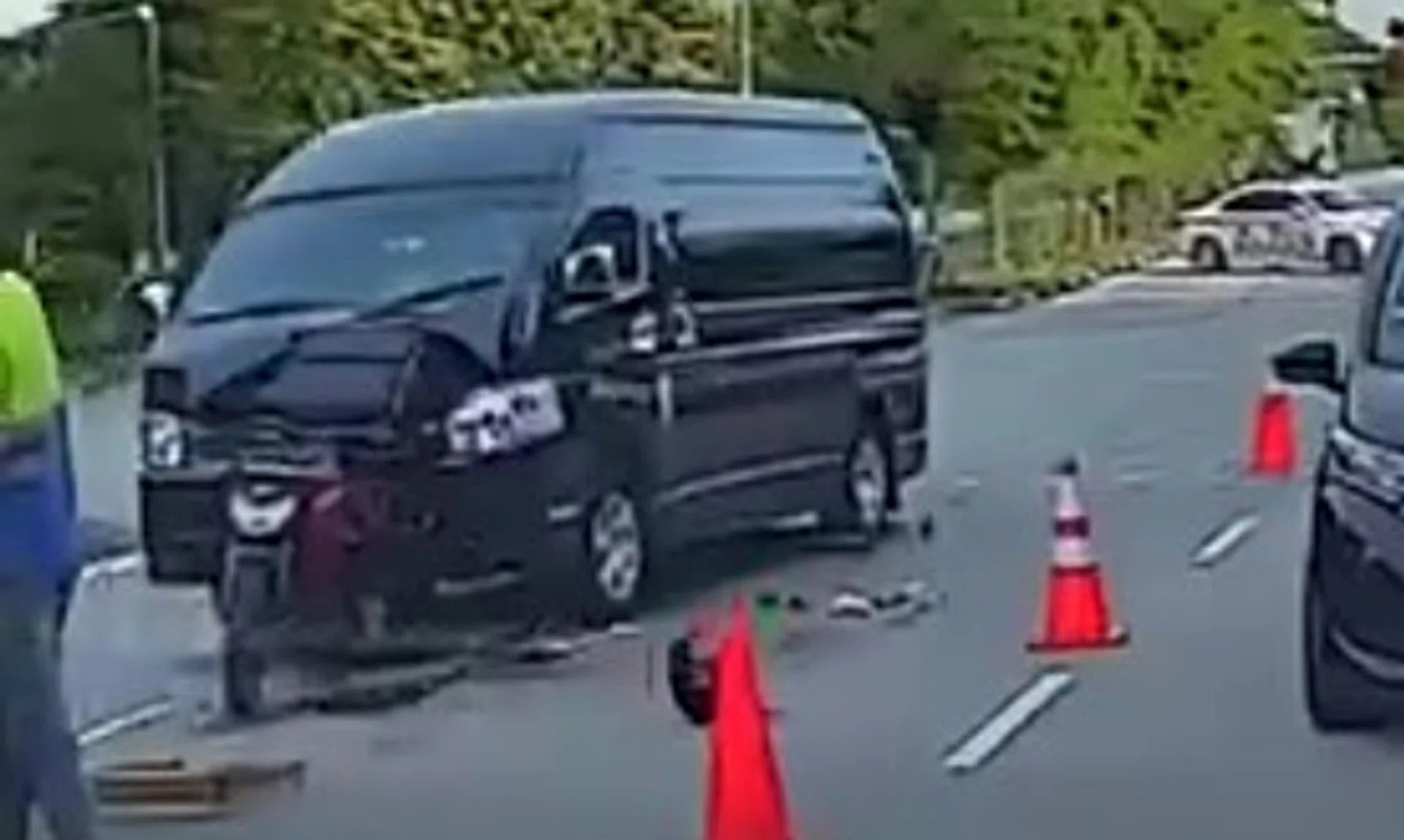 Motorcycle mangled in accident with minivan at Jurong Town Hall Road ...