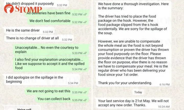 Soup spilled after package slipped off S-hook during delivery, no full ...