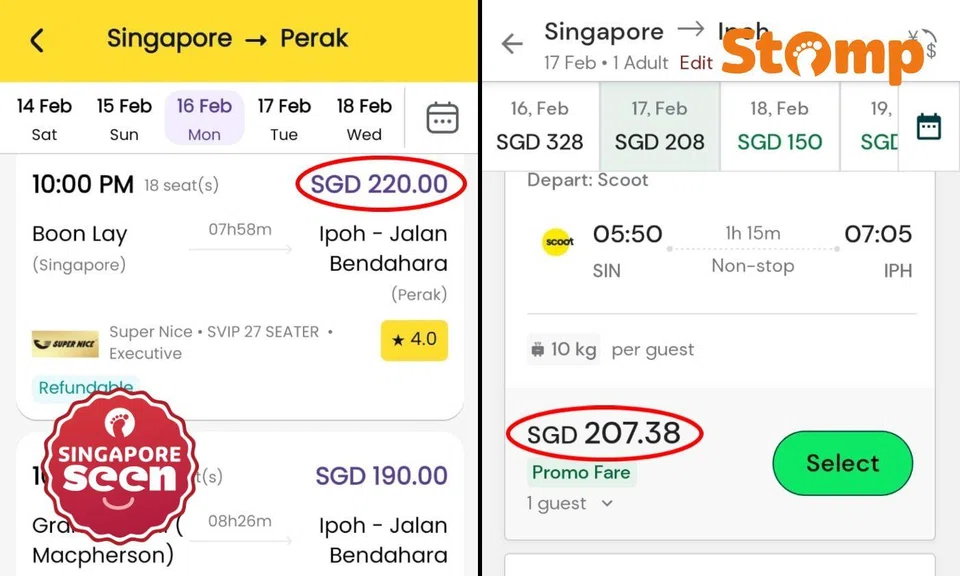 CNY bus fare from S'pore to Ipoh 'ridiculously' pricier than plane ...