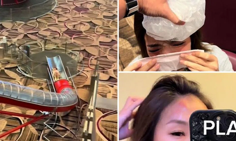 Woman 'somersaults' down Changi Airport tube slide, left crying in pain ...