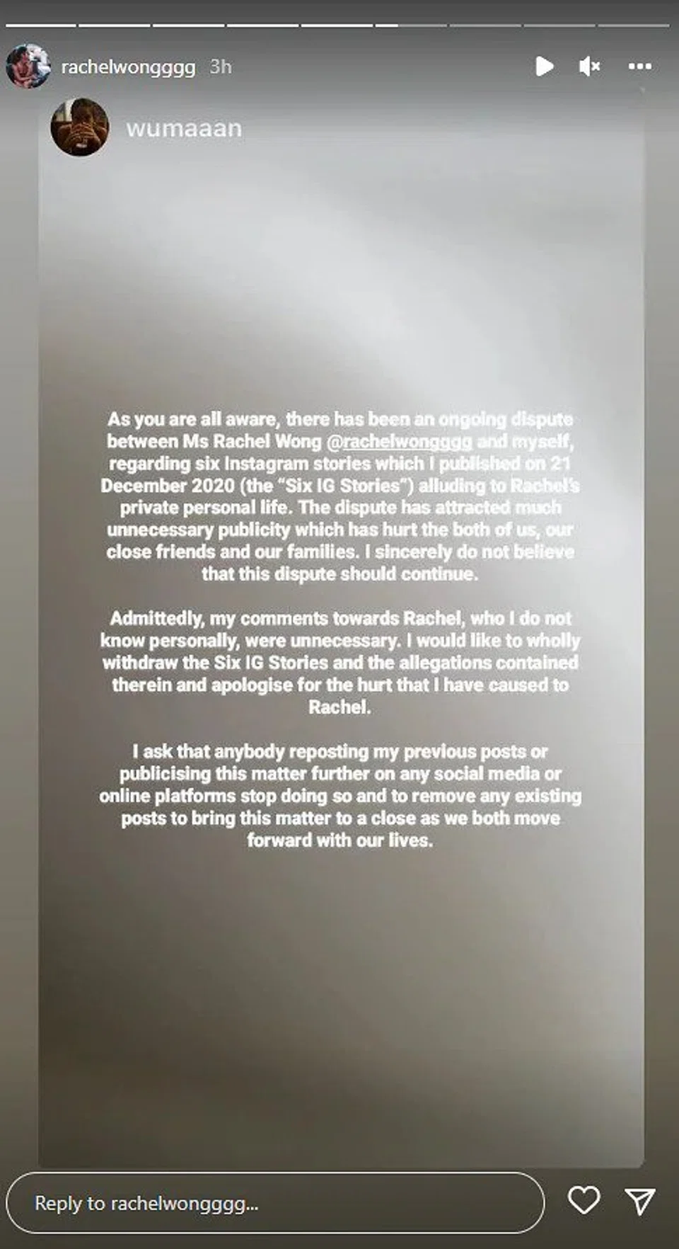 Influencer Rachel Wong gets apology from woman who accused her of ...