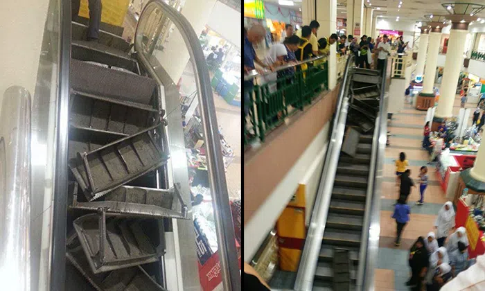 Lucky escape for shoppers as escalator crumbles in Malaysia shopping ...