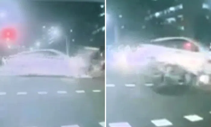 Motorcyclist and pillion rider flung off in collision with car at ...