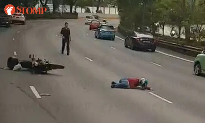 Biker lies injured on the road after collision with lorry along PIE | STOMP