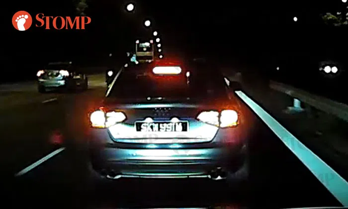 Audi driver abruptly cuts into lane on BKE without signalling -- and still has cheek to play ...