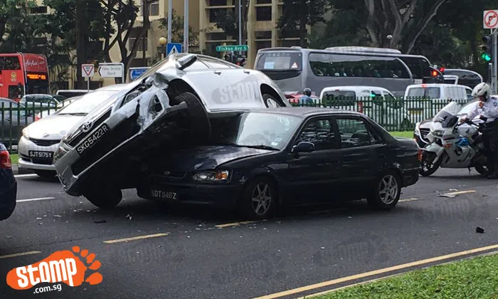 Toyota ends up on top of another car after accident near Chong Pang ...