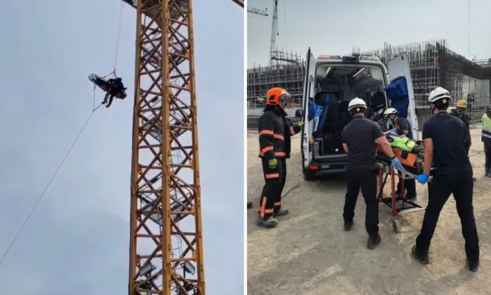 Man rescued from 40m-tall tower crane in Tuas after suffering possible ...