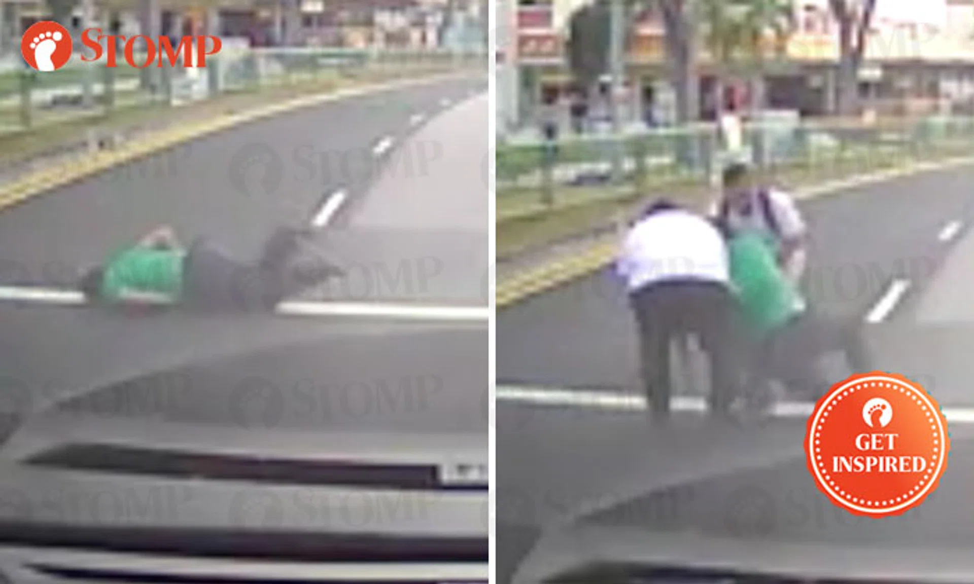 Driver and passerby rush forward to help uncle who fell headfirst at ...