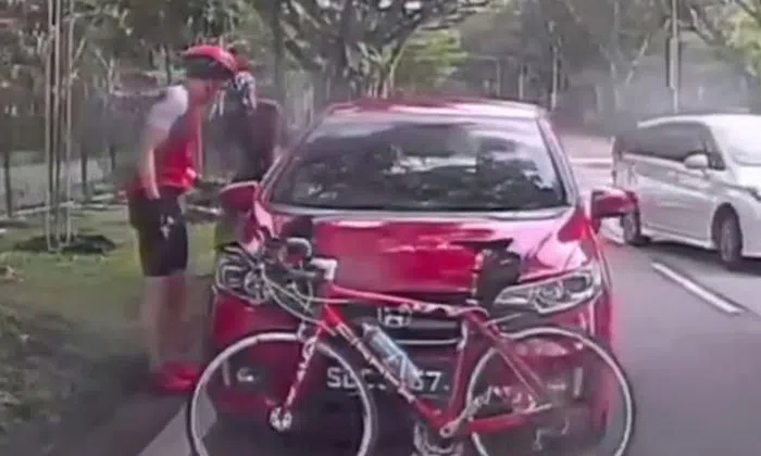 Cyclist Blocks Car With His Bicycle To Confront Driver For Allegedly