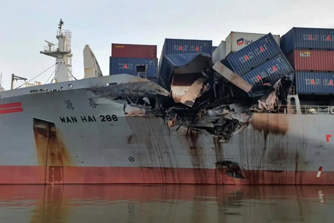Singapore-registered container vessel collides with Bahamian ship in ...