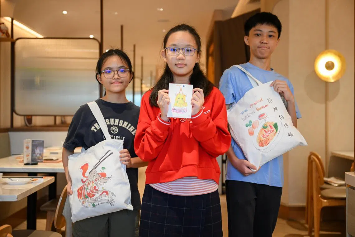 Children draw famous beehoon dish on tote bag for ST School Pocket ...