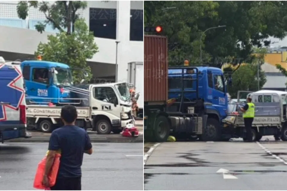 2 hurt in accident involving lorries, van and prime mover in Choa Chu ...